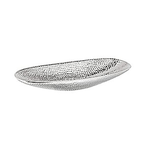Torre & Tagus Helio Hammered Ceramic Platter Fruit Bowl for Living Dining Room Bathroom Accessories Mid-Century Modern Décor Accent Center Piece, Small, Silver