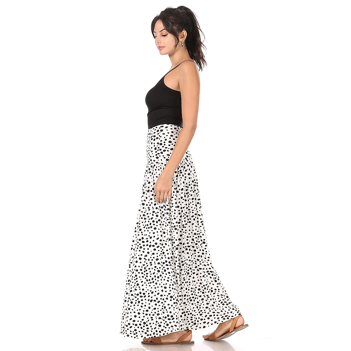 Black Polka Dot Skirts for Women Ankle Length Skirt Casual Long Skirt High Waisted Maxi Skirt Reg and Plus Size Skirt Long Skirt (Size Medium, Black Polka Dot)