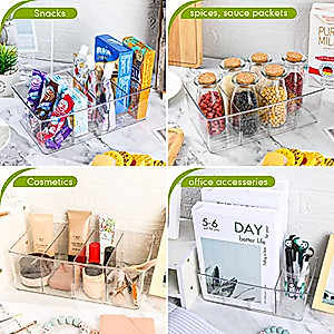 12 Pcs Food Storage Organizer Bins Acrylic Snack Organizer for Pantry Clear Bins with 3 Removable Dividers Refrigerator Organizer Bins Stackable Storage Bins Containers for Kitchen Fridge Cabinet