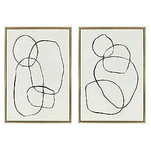 Kate and Laurel Sylvie Sylvie Modern Circles and Going in Circles Framed Linen Textured Canvas Wall Art Set by Teju Reval of SnazzyHues, 2 Piece 23x33 Gold Abstract Art Prints for Wall