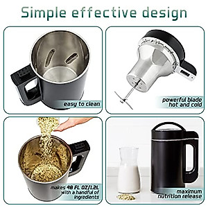Nut Milk Maker Machine • 40oz • Make Delicious and Healthy Plant Milks In Minutes With Press Of A Button • Oat, Almond, Soy, Coconut, Cashew, Macadamia, Hemp and more • 6-in-1 Multi-Functional (also makes Soups, Smoothies, Juices, Hot Remedies, Porridges