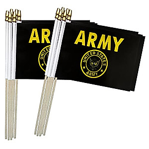 TSMD US Army Gold Crest Stick Flags Small Mini Hand Held Military Flags Decorations,5x8 Inch,12 Pack