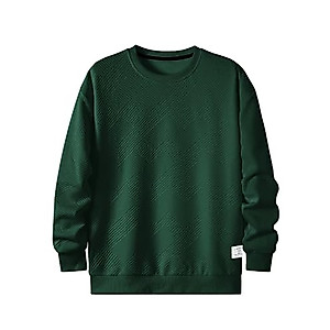 Dokotoo Men Mens Solid Color Crewneck Sweatshirt Lightweight Geometric Texture Long Sleeve Casual Pullover Sweatshirts Green Medium