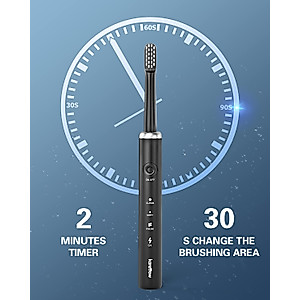 Electric Toothbrush with 6 Brush Heads - Travel Rechargeable Electric Power Toothbrushes, IPX7 Waterproof 2 Minutes Smart Timer, 4 Hours Fast Charge for 60 Days