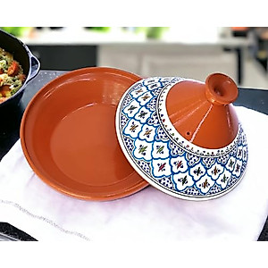Kamsah Hand Made and Hand Painted Tagine Pot | Moroccan Ceramic Pots For Cooking and Stew Casserole Slow Cooker (Large, Supreme Bohemian Blue)