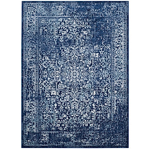 SAFAVIEH Evoke Collection Area Rug - 6'7" x 9', Navy & Ivory, Oriental Distressed Design, Non-Shedding & Easy Care, Ideal for High Traffic Areas in Living Room, Bedroom (EVK256A)
