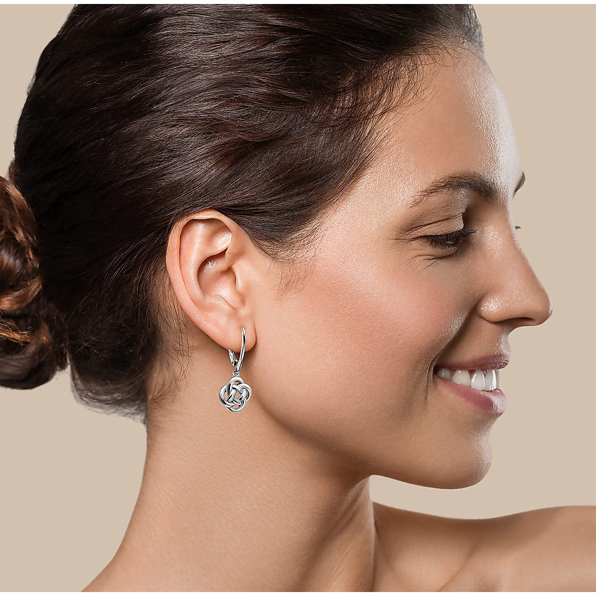 Hoops & Loops - Sterling Silver Love Knot Flower Dangle Leverback Earrings