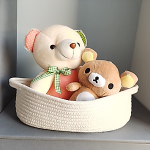 Woven Storage Basket Cotton Rope with Handle for Nursery Diaper, Blankets,Toys, Toliet Paper, Magazine and Keys, Cute Nursery Decor - 13"*7"*4"(White, 1)