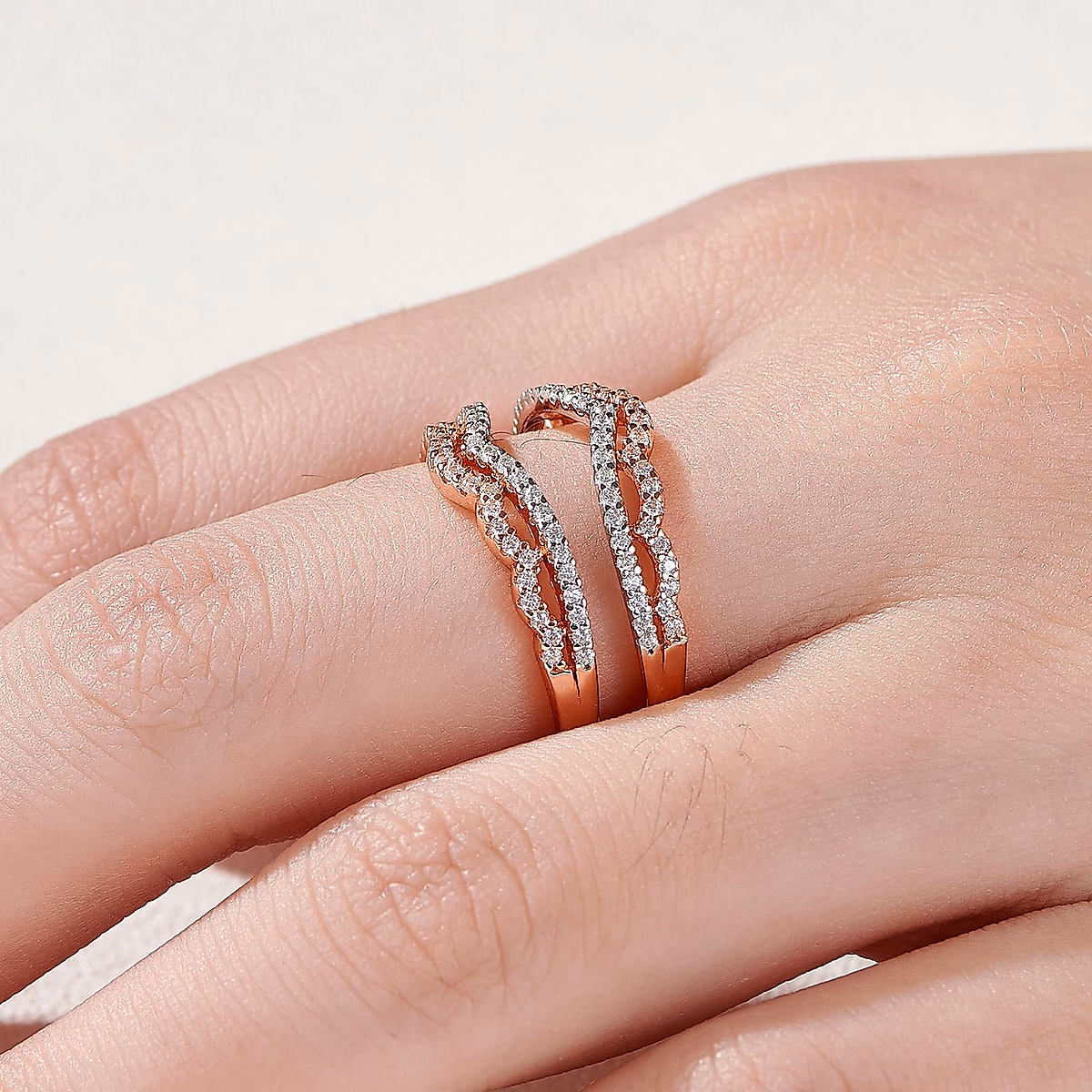 Newshe AAAAA Cubic Zirconia Wedding Ring Enhancer Guard for Engagement Rings Bridal 18K Rose Gold White Sterling Silver Band Size 7