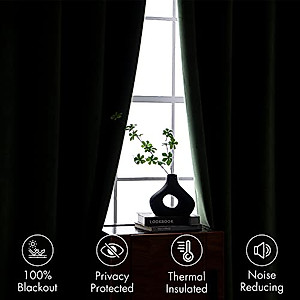 MIULEE Olive Green Velvet Curtains 96 inch Long and 100% Blackout Velvet Curtains