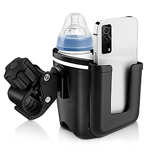 welltop Stroller Cup Holder with Phone Holder, 2 in 1 Bike Cup Holder, Universal Bottle Holder Organizer for Stroller, Bike, Wheelchair, Walker, Scooter (Black)