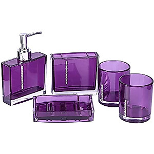 Purple Bathroom Accessories Set Purple Bathroom Accessories Bathroom Designer 5-Piece Bath Accessory Set,Acrylic Gift Set Toothbrush Holder Toothbrush Cup Soap Dispenser Soap Dish Toilet Brush Holder