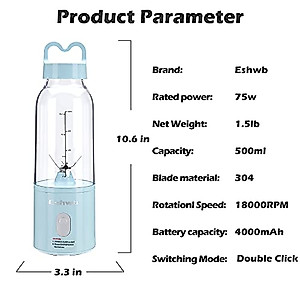 Eshwb Portable Blender,Personal Blender for Shakes and Smoothies, Mini Blender USB Rechargeable with 6 Blades, Handheld Blender for Sports Travel and Outdoors (Blue)