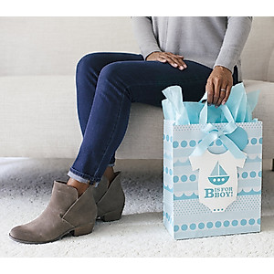 Hallmark 13" Large Gift Bag with Tissue Paper for Baby Showers, New Moms and More (B is for Boy, Blue)