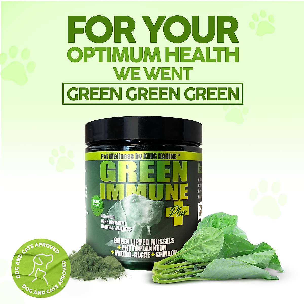 King Kanine Green Inmune Plus Multivitamin and Mineral 6 oz | Organic Powder to Improve Join Mobility & Allergy Relief | Inflammatory Supplement for Dogs Care | Veterinarian Approved