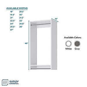 Double Hanging Closet Unit - Modular Closet System For Hanging - Corner Closet System - Closet Organizers And Storage Shelves (White, 19.5 inches Wide) Closet Shelves