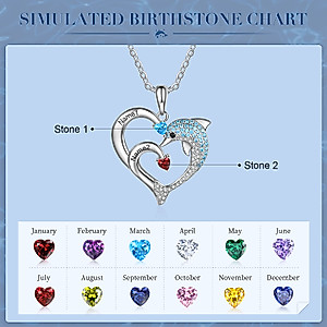 Zomodia Personalized Dolphin Necklace, Simulated Birthstone Necklace for Women Engraved Names Promise Necklace for Her Mother Daughter Jewelry Gift (2 names)