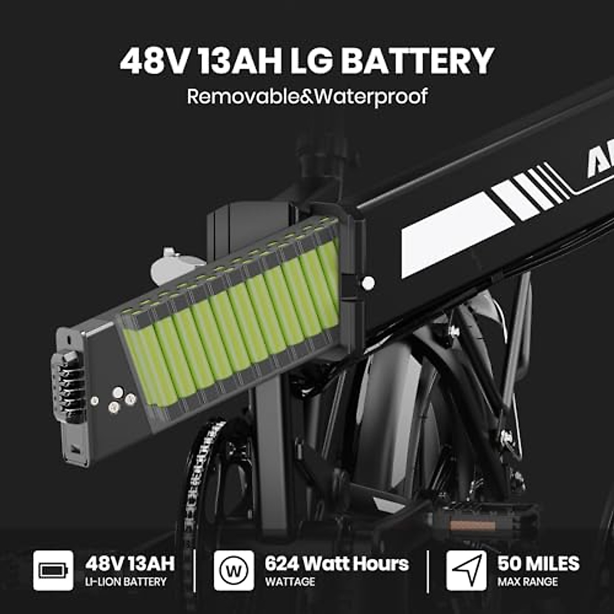 AMYET EB20 Electric Bike for Adults 1000W/ Peak 1500W Motor 48V/13AH Removable LG Battery Folding EBike Dual Shock Absorber Suspension 20''Fat Tire Ebike Electric Bike (Black)