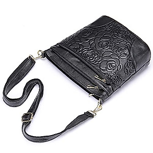Aslana Floral-Embossed Genuine Leather Shoulder Crossbody Bag Handbag for Women (Floral-Embossed Lilac)