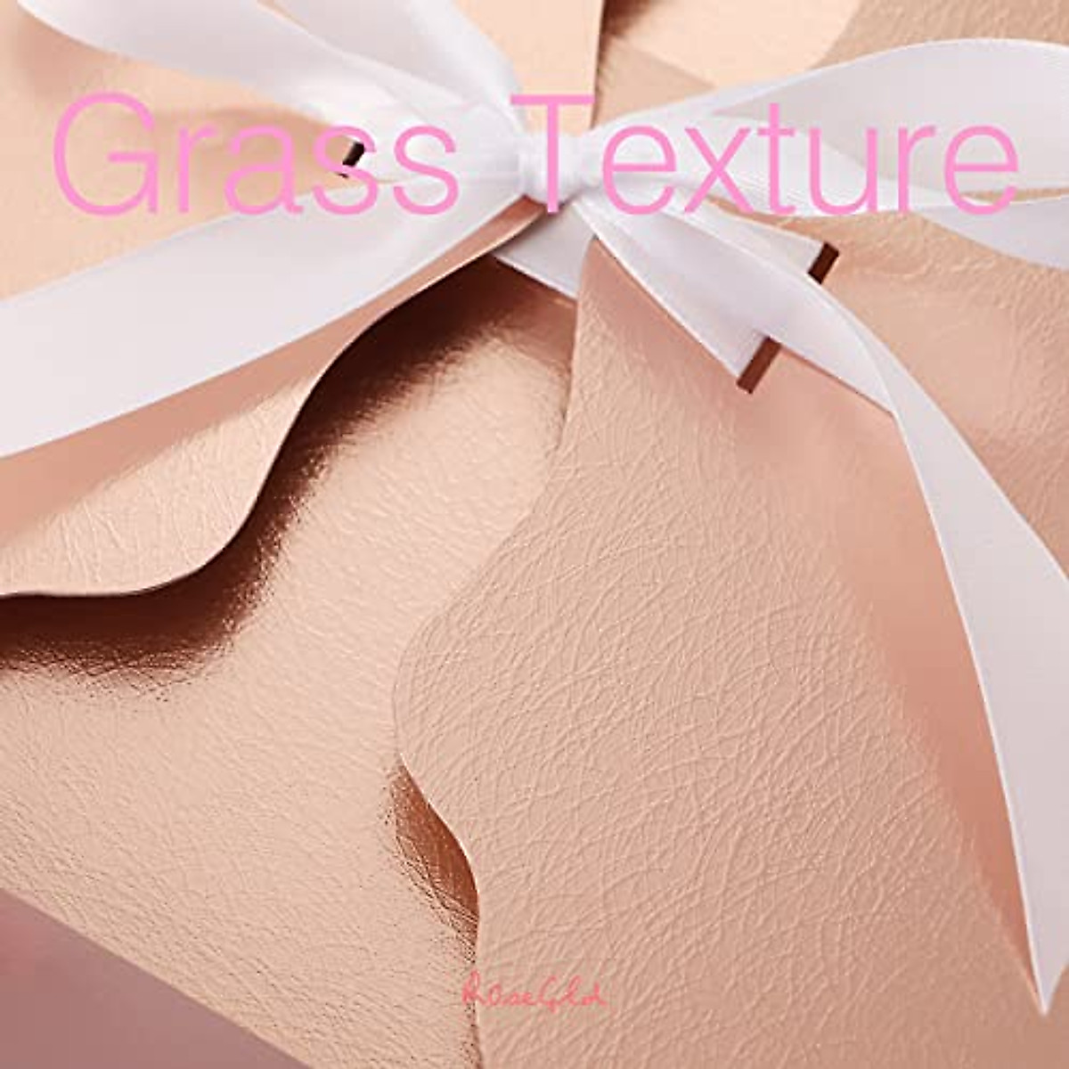 ROSEGLD 10 Gift Boxes 8x8x4 Inches, Gift Boxes with Ribbons, Bridesmaid Gift Boxes with Lids for Light Weight Gifts (Glossy Rose Gold with Grass Texture)