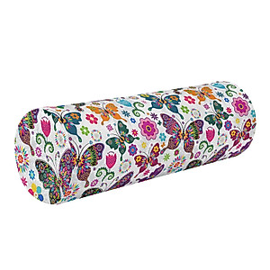Vnurnrn Spring Butterflies Flowers Neck Support Pillow Round Neck Roll Bolster Cylinder Pillow Cervical Pillows Round Neck Pillow for Leg Knee Back Head Support for Camp Work Women Men Traveling