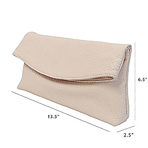 JNB Faux Leather Oversize Foldover Clutch, Sand