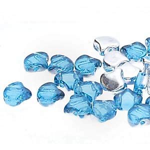 70-75,Ginko 7.5MM Backlit Aqua Color. 7.5mm Two Hole Beads, Holes Run Side to Side. Quality Czech Glass Beads