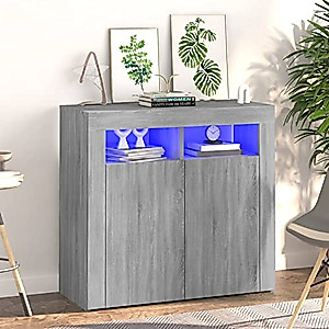 GaRcan TV Cabinet with LED Lights Gloss TV Stand Unit with LED Lights Unit Entertainment Centre Modern TV Unit Desk Bedroom Living Room, Smoked Oak 80 x 35 x 75 cm (Grey Sonoma 80 x 35 x 75 cm)