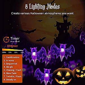 Kandice Halloween Light String, Eight Modes&Remote Control Function Outdoor Halloween bat Lights, Battery-Powered IP65 Waterproof Bat String Lights, Perfect for Decorating Indoors or Outdoors