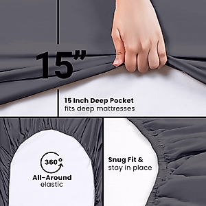 4 Piece Sheet Set Full (54"x75") Size Dark Grey Solid - 100% Egyptian Cotton, 600-Thread-Count Cooling Bed Sheets, 15 Inch Deep Pocket of Fitted Sheet, Egyptian Cotton Sheet For Full Size Bed