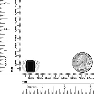 Gem Stone King 925 Sterling Silver Black Onyx Engagement Ring For Women (6.67 Cttw, Emerald Cut 14X10MM, Gemstone Birthstone, Available in size 5, 6, 7, 8, 9)