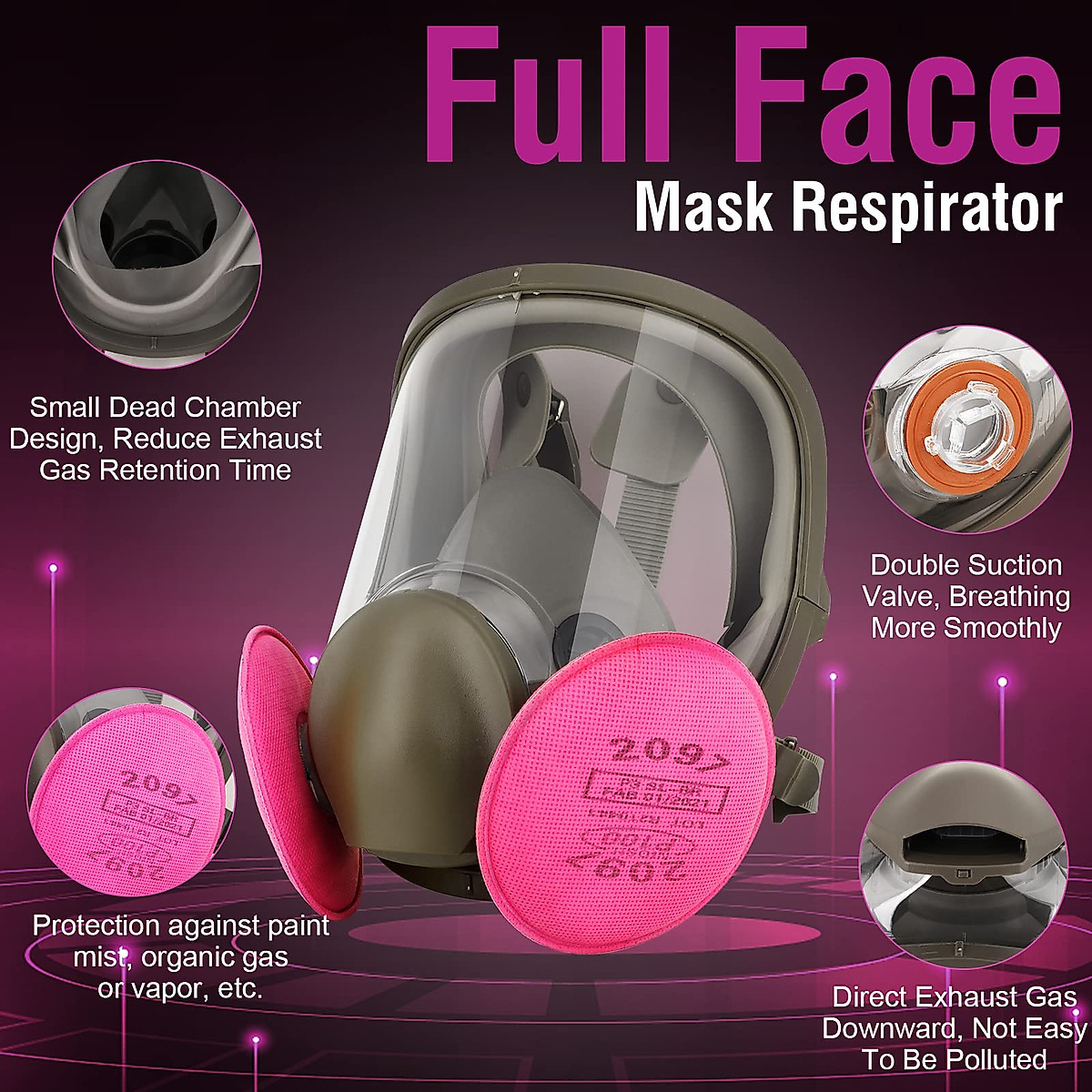 Full Face Respirator Mask - Organic Vapor Gas Mask for Painting, Sanding, Welding, Polishing, Perfect for Cutting, Paint Work