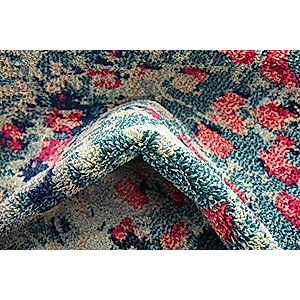 Unique Loom Jardin Collection Colorful, Vibrant, Abstract, Modern Area Rug, 4 x 6 ft, Blue/Pink