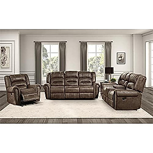 Pemberly Row 80" Microfiber Double Glider Reclining Love Seat in Brown