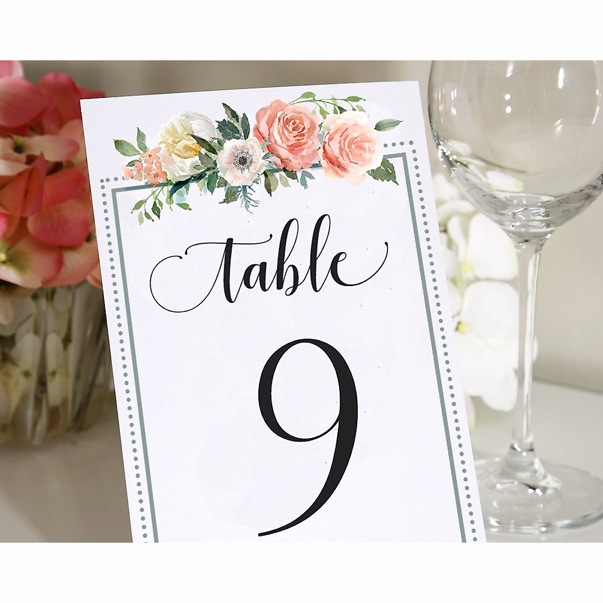 Darling Souvenir Calligraphy 1-40 Floral Table Numbers Wedding Reception Decor Table Cards (4x6 Inches)