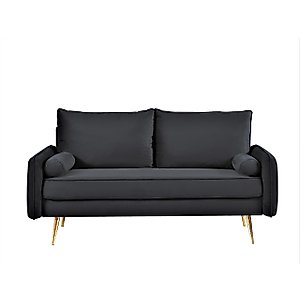 Container Furniture Direct Kent Modern Loveseat, European Style Velvet Living Room Furniture with Tapered Legs, Vintage Flair, and Sleek Design, Love Seat, Black
