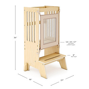 Guidecraft Jr. Contemporary Kitchen Helper Step-Up - Natural | Kids Step Stool for Kitchen and Bathroom, Montessori Toddler Tower, Adjustable Wooden Step Stool for Toddlers, Toddler Learning Tower