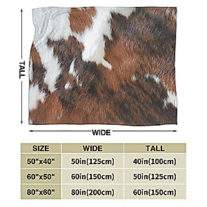 Fleece Blanket Brown and White Cowhide Print Fiber House Flannel Throw Blankets All-Season Throw Warm for Home Lovely 60"x80"