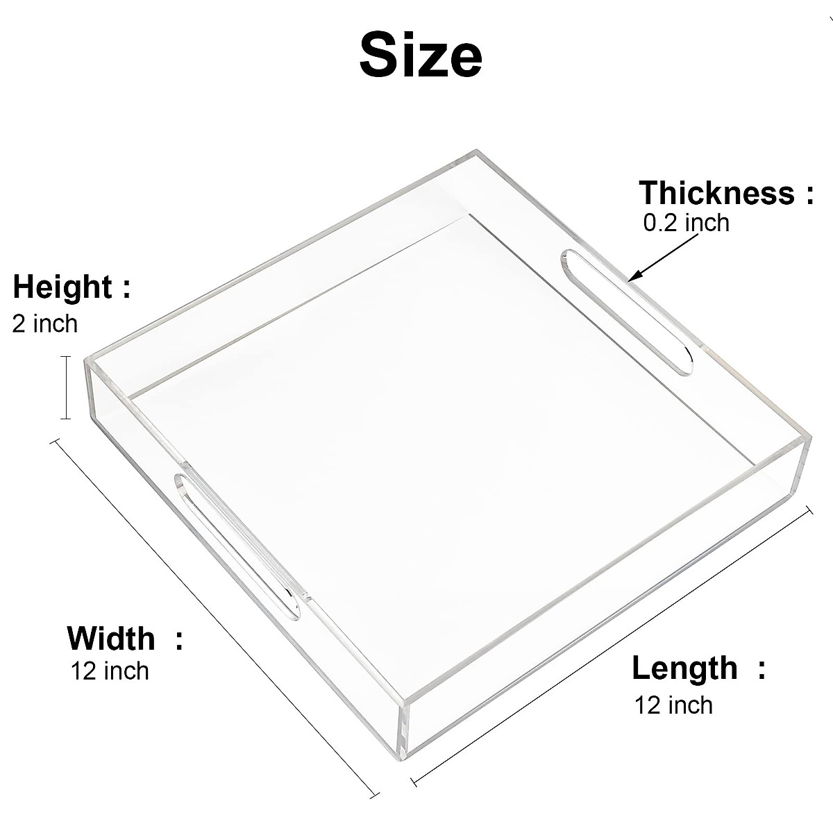 Boxalls Acrylic Serving Tray 12x12 Inch, Clear Rectangular Tray with Handle, Decorative Ottoman Tray Organizer for Appetizer, Breakfast, Coffee Table, Countertop, Bathroom