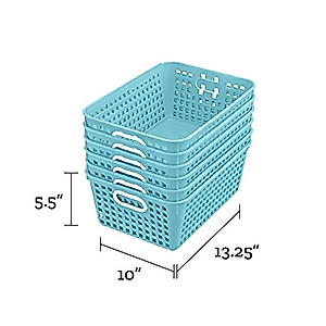 Really Good Stuff 160016WA Multi-Purpose Plastic Storage Baskets for Classroom or Home Use - Stackable Mesh Plastic Baskets with Grip Handles 13" x 10" (Water - Set of 12)