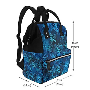 Sea Turtles Batik Diaper Bag Backpack Multi Function Nappy Bag Large Capacity Mommy Backpack Organizer for Baby Care Baby Bag for Mom and Dad