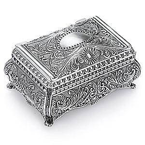Hipiwe Metal Jewelry Box with Floral Engraved Vintage Rings Earrings Necklace Trinket Storage Organizer Box Treasure Chest Case Keepsake Box Gift for Girls Ladies Women, Small