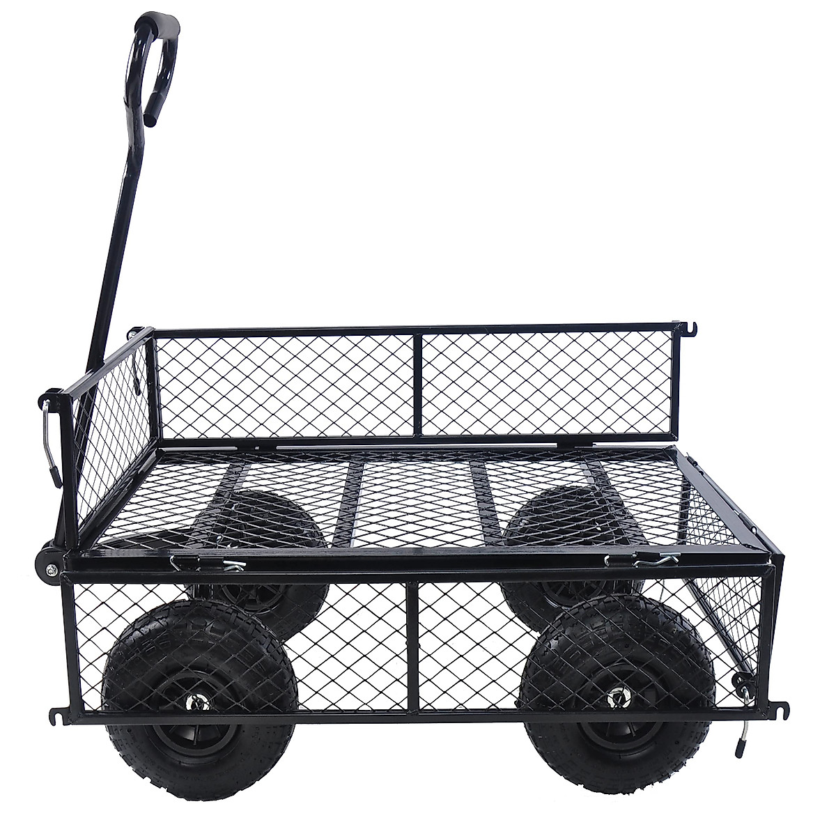 HJRTFLXC Garden Cart Utility Wagon with Removable Sides Tools cart Wheel Barrow Capacity Mesh Steel Can be Used in Farms, Warehouses, etc. (Black)