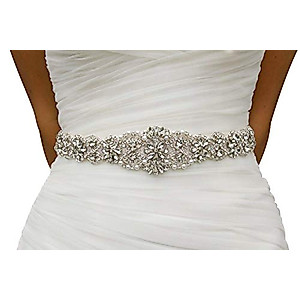 Crystal Rhinestone Appliques, 34.3 x 1.9 in, Pearls Beaded Embellishments Trim Handcrafted Elegant Sewing Hot fix for DIY Wedding Bridal Belts Sashes Prom Dresses - Silver