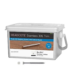 Headcote 8 x 2-1/2" - 39 White - Stainless Steel Trim Head Deck Screws - 350 pc. Deck Pack for 100 Sq. Ft. of Decking - STX39T08250