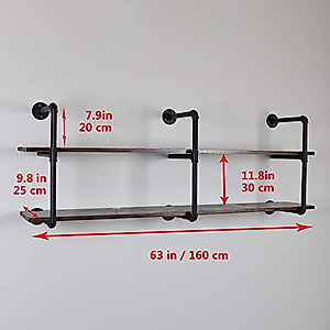 OISSIO Industrial Pipe Wall Shelf,2-Tiers Wall Mount Bookshelf,63in Rustic Wall Mount Shelf,DIY Storage Shelving Floating Shelves,Rustic Pipe Shelving Unit,Wall Book Shelf for Home Organizer