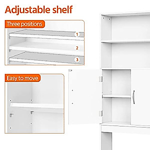 Yaheetech Over The Toilet Storage, Taller Bathroom Organizer Space-Saving Storage Cabinet with Adjustable Shelves and Double Doors, 77 in H, White