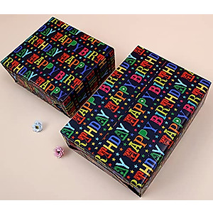 CAMKUZON Birthday Wrapping Paper with Cut Lines for Boys Girls Kids Men Women Baby Shower Party - 3 Large Sheets Rainbow Colored Happy Birthday Gift Wrap - 27 Inch X 39.4 Inch Per Sheet