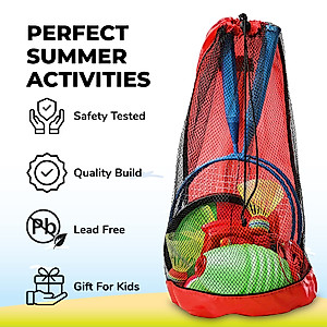 High Bounce 3 in1 Outdoor Games Combo Set for Kids, with Badminton Rackets Set, Toss and Catch Ball Set, Sliding Zoom Ball Game, Mesh Bag, Birdies, and Tennis Ball Included