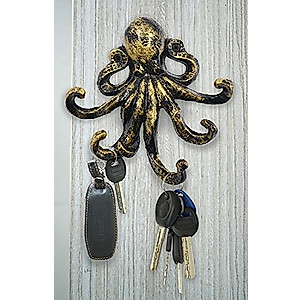 HERNGEE Octopus Key Hooks for Wall, Antique Bronze Cast Iron Decorative Wall Hook Animal Coat Hooks